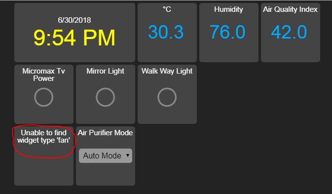 Error On Ha Dashboard Appdaemon Unable To Find Widget Type Fan